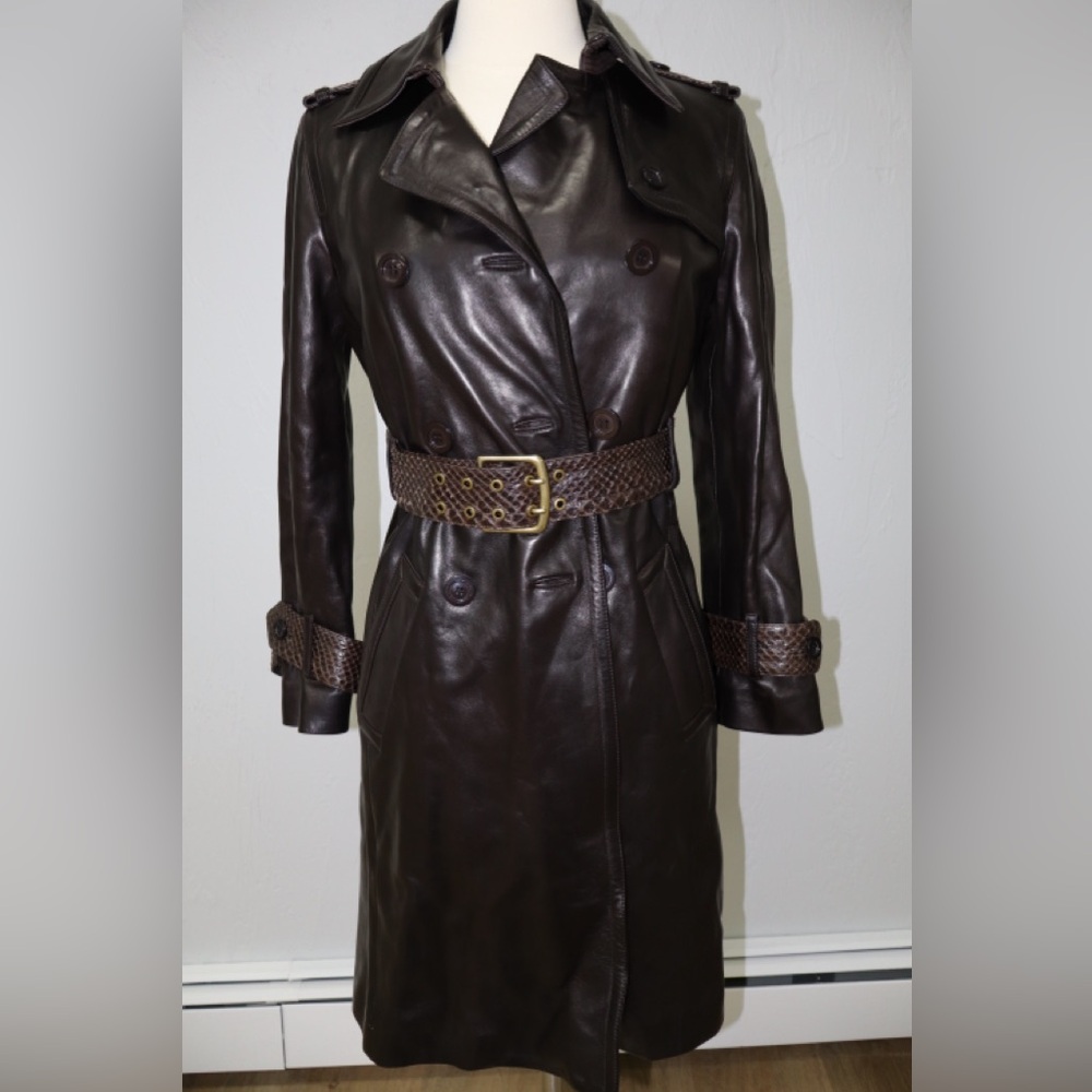 Coach Brown Leather Trench Coat With Belted Waist Aut… - Gem